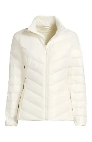 LANDS' END Wanderweight Ultralight Packable Chevron Quilted Down Jacket - Ivory