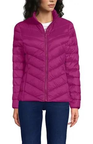 LANDS' END Wanderweight Ultralight Packable Chevron Quilted Down Jacket - Light Raspberry Sorbet