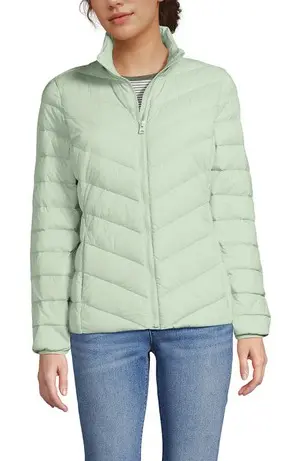 LANDS' END Wanderweight Ultralight Packable Chevron Quilted Down Jacket - Lily Pond