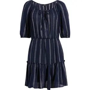 Rails Saba Embroidered Tie Neck Dress - Marina Stripe