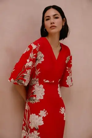 RAISHMA Floral Printed Maxi Dress - Red