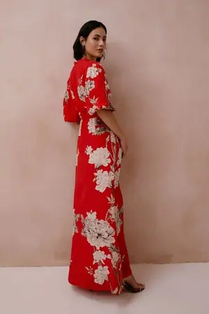 RAISHMA Floral Printed Maxi Dress - Red
