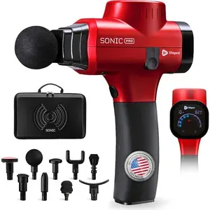 LIFEPRO Sonic Pro Deep Tissue Massage Gun Handheld Percussion Massager With 10 Speeds - Red