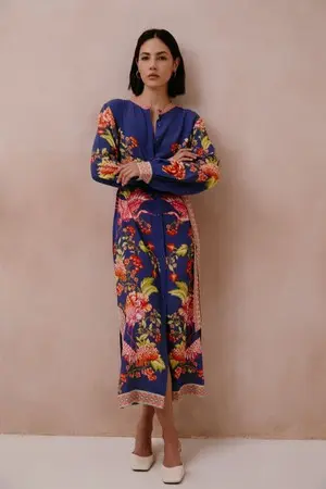 RAISHMA Floral Printed Midi Dress - Blue