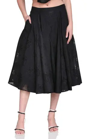 Avec Les Filles Lace Inset Pull-on Style Skirt - Black