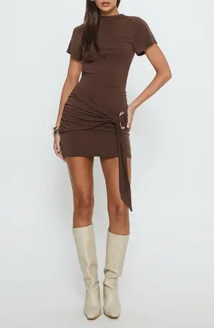 Princess Polly Madlen Open Back Drape Minidress - Brown