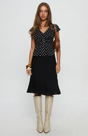 Princess Polly Asymmetric Hem Midi Skirt - Black