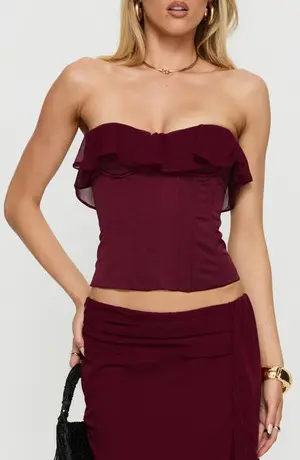 Princess Polly Holliann Ruffle Strapless Corset Top - Wine