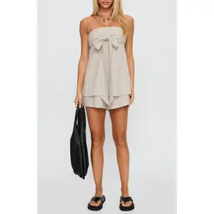 Princess Polly Jetsetter Stripe Strapless Romper - Beige Stripe