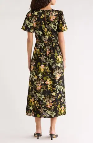 SUGARLIPS Floral Print Midi Dress - Black Multi