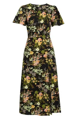 SUGARLIPS Floral Print Midi Dress - Black Multi