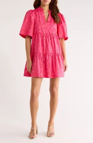 SUGARLIPS Dixie Tiered Cotton Dress - Fuchsia