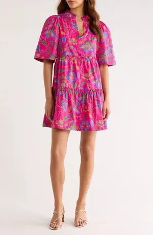 SUGARLIPS Dixie Tiered Cotton Dress - Fuchsia