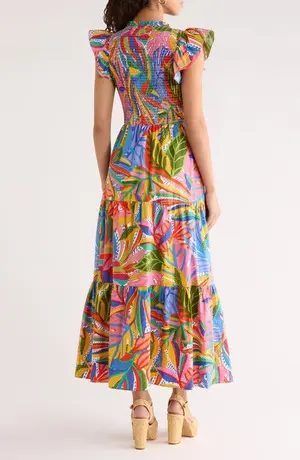 SUGARLIPS Patterned Cotton Poplin Maxi Dress - White-mult