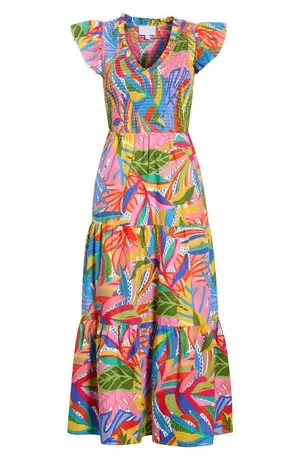SUGARLIPS Patterned Cotton Poplin Maxi Dress - White-mult