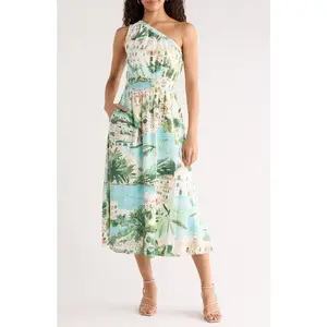SUGARLIPS Piti Town Islay Smocked One-shoulder Midi Dress - Aqua-multi