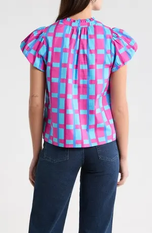 SUGARLIPS Marvy Checker Kenie Puff Sleeve Top
