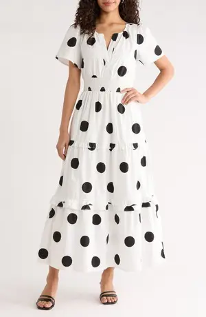 SUGARLIPS Randal Polka Dot Palmer Poplin Maxi Dress - White-black Dot