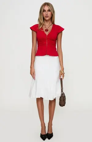 Princess Polly Asymmetric Hem Midi Skirt - White