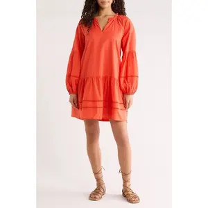 SUGARLIPS Ivonna Long Sleeve Cotton Shift Dress - Tomato Red