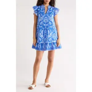 SUGARLIPS Davina Floral Egga Shift Minidress Cobalt-white