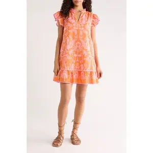 SUGARLIPS Davina Floral Egga Shift Minidress - Pink-orange-multi