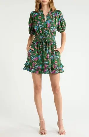 SUGARLIPS Marinda Floral Smocked Minidress - Kelly-multi