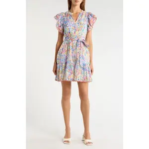 SUGARLIPS Eriny Verbena Floral Cotton Dress - Cream-multi