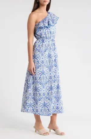 SUGARLIPS Romina Tropical Print One-shoulder Dress