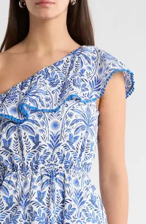 SUGARLIPS Romina Tropical Print One-shoulder Dress
