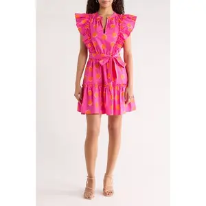 SUGARLIPS Rosy Polka Dot Ruffle Minidress