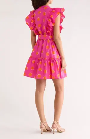 SUGARLIPS Rosy Polka Dot Ruffle Minidress