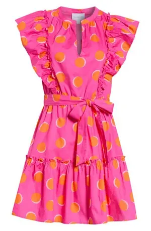 SUGARLIPS Rosy Polka Dot Ruffle Minidress