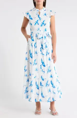 SUGARLIPS Lenira A-line Cotton Dress - White Blue Combo