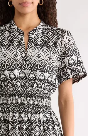 SUGARLIPS Floral Print A-line Dress - Black-white