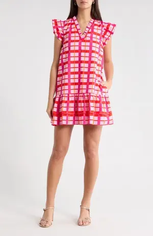 SUGARLIPS Darvy Check Shift Minidress - Pinks-orange