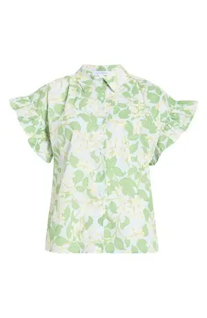 SUGARLIPS Kiany Floral Short Sleeve Button-up Shirt - Light-blue-green