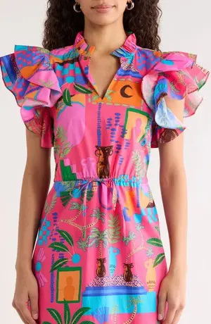 SUGARLIPS Lanus City Dillan Ruffle Midi Dress - Fuchsia-multi