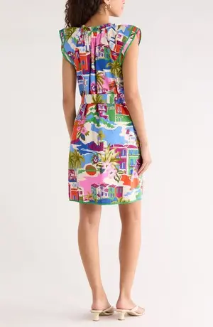 SUGARLIPS Rumi Town Print Belted Minidress