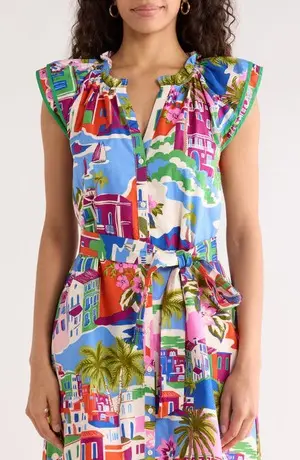 SUGARLIPS Rumi Town Print Belted Minidress