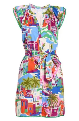 SUGARLIPS Rumi Town Print Belted Minidress