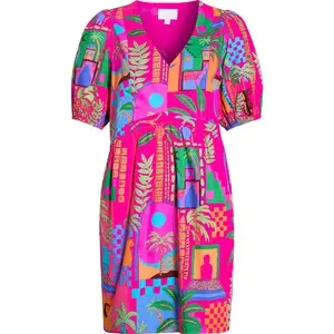 SUGARLIPS Lanus City Jerome Cotton Babydoll Dress - Fuchsia-multi
