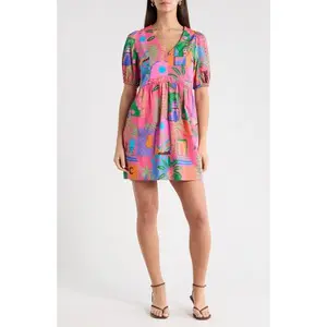 SUGARLIPS Lanus City Jerome Cotton Babydoll Dress - Fuchsia-multi
