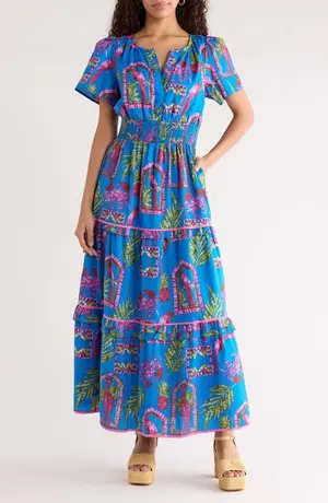 SUGARLIPS Bally Tropical Ernie Tiered Maxi Dress - Pink-blue-green