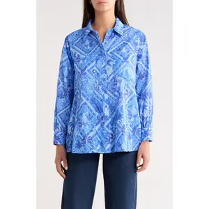 SUGARLIPS Printed Cotton Button-up Shirt - Blue-mul