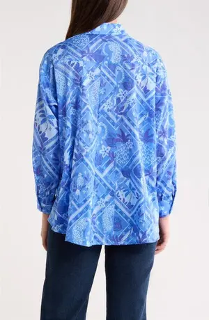 SUGARLIPS Printed Cotton Button-up Shirt - Blue-mul