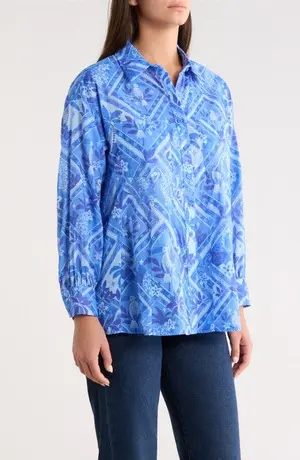 SUGARLIPS Printed Cotton Button-up Shirt - Blue-mul