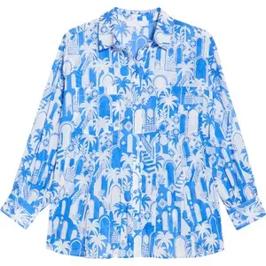SUGARLIPS Nala Regie Print Cotton Button-up Shirt - White-blue