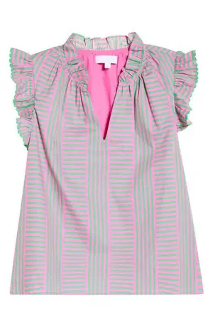 SUGARLIPS Valda Stripe Jazzy Flutter Sleeve Top - Pink-green-multi
