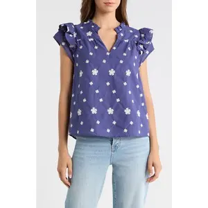 SUGARLIPS Jaimie Stripe Ramona Ruffle Top - Navy